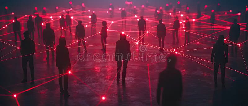 "RED LINES CONNECT SHADOWY FIGURES in DARK SPACE" Stock Illustration ...