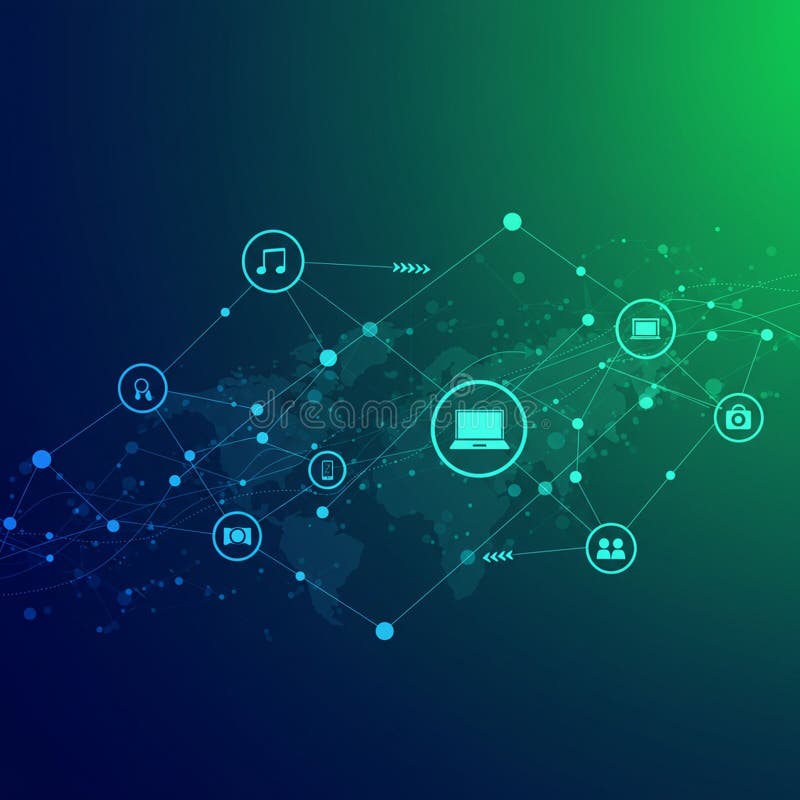 Network Graphic Featuring Interconnected Nodes with Various Technology ...