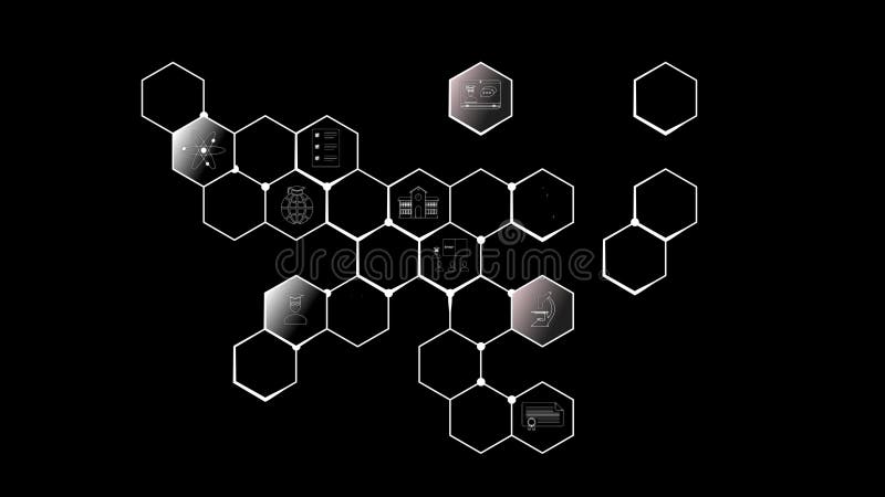 A Network of Hexagons with Symbols of Digital Education and Scientific ...