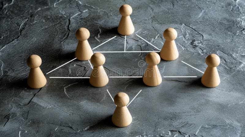 Network or Hierarchy Concept with Wooden Figures Connected by Black ...