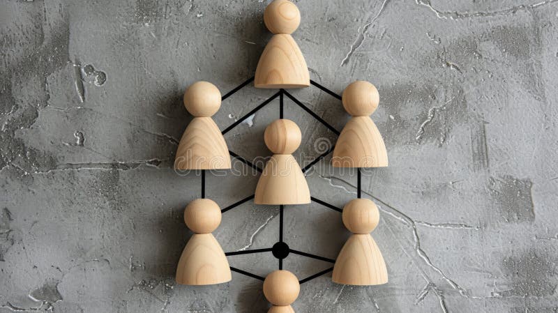 Network or Hierarchy Concept with Wooden Figures Connected by Black ...