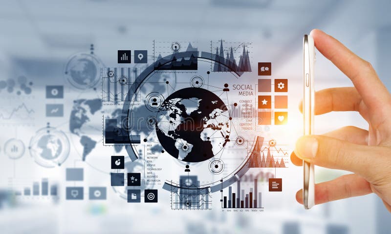 Network with His Mobile Phone . Mixed Media Stock Photo - Image of ...