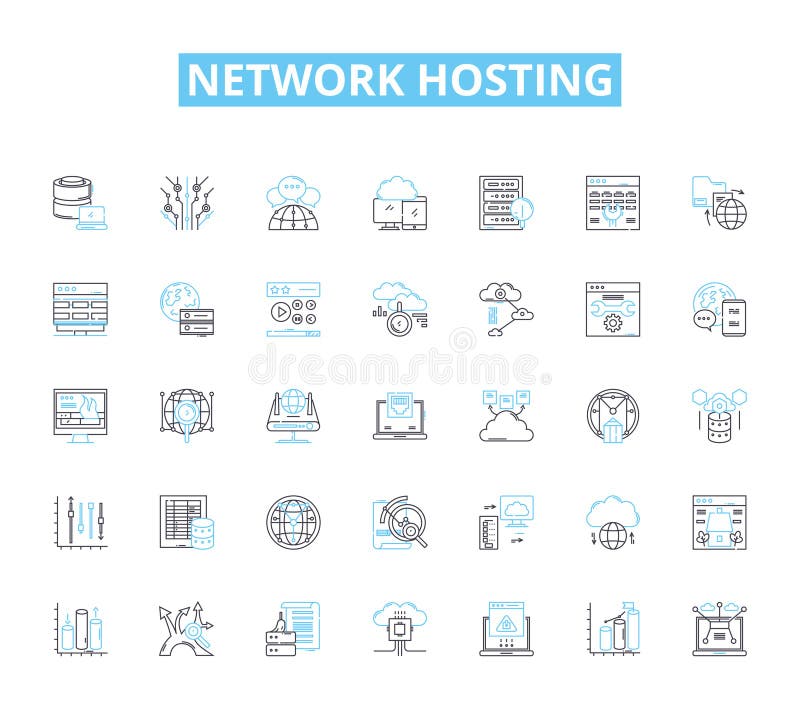 Network Hosting Linear Icons Set. Cloud, Server, Virtualization ...