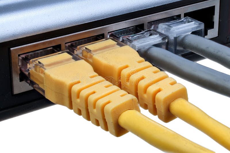 Network Hub With Plugged Ethernet Cables LAN Isolated On White ...