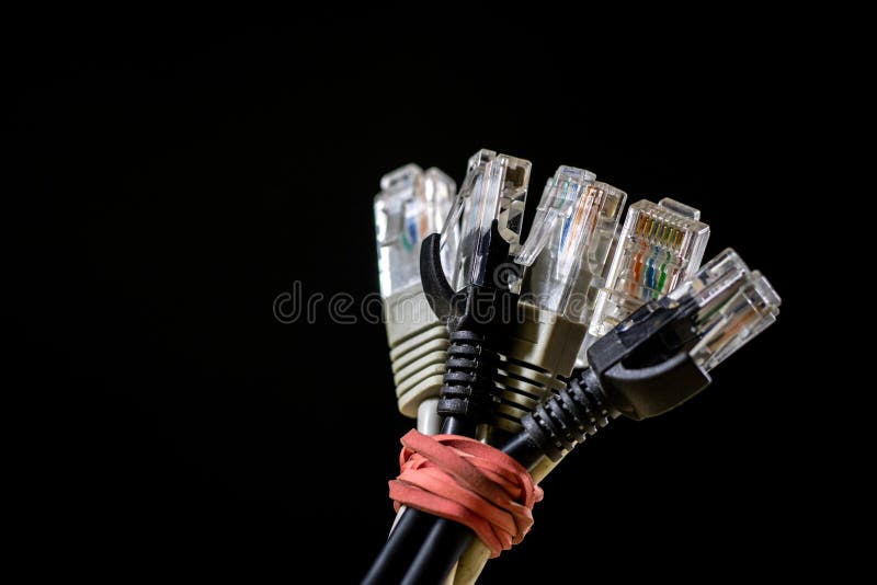 Network Hub and Rj45 Cables on the Stage. Computer Accessories U Stock ...