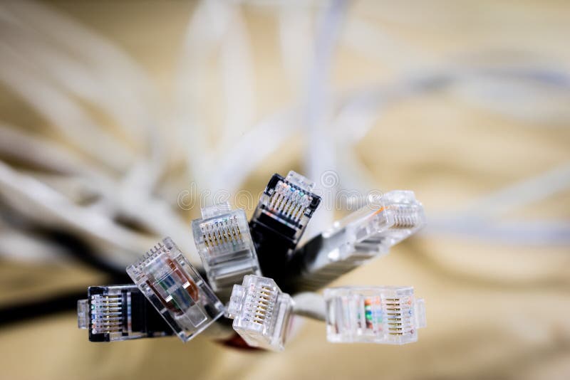 Network Hub and Rj45 Cables on the Stage. Computer Accessories U Stock ...