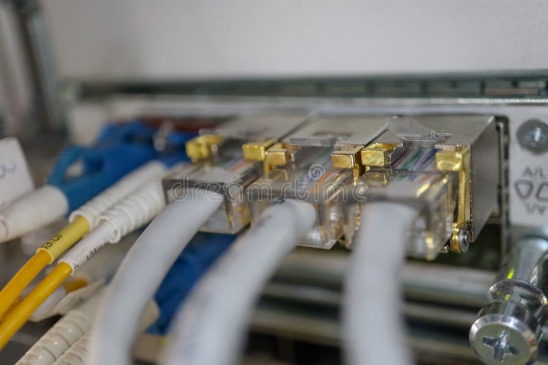 Network Hub Switch and Patch Cables with Lights Stock Photo - Image of ...