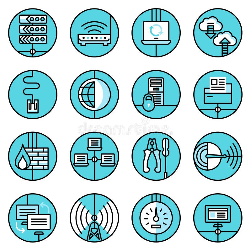 Network Icons Set Blue Line Stock Vector - Illustration of control ...