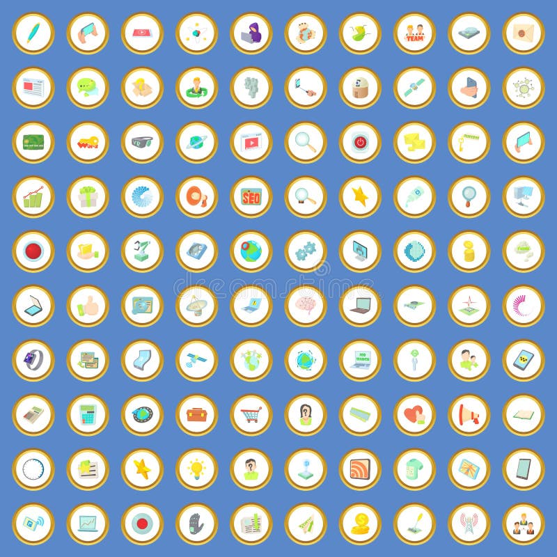 100 Network Icons Set Cartoon Vector Stock Vector - Illustration of ...