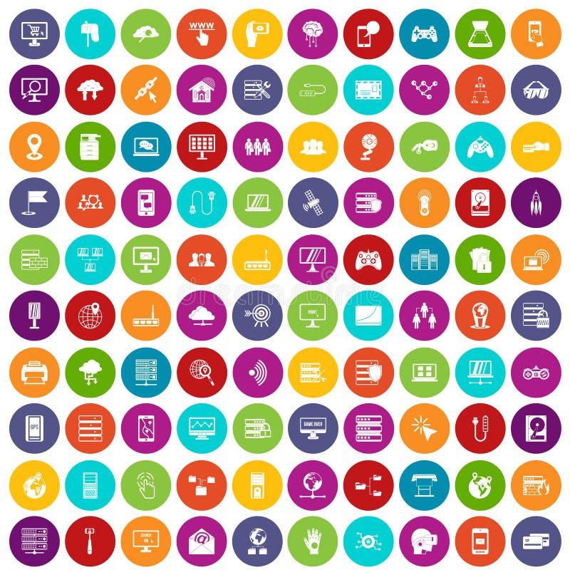 100 Network Icons Set Color Stock Vector - Illustration of card ...