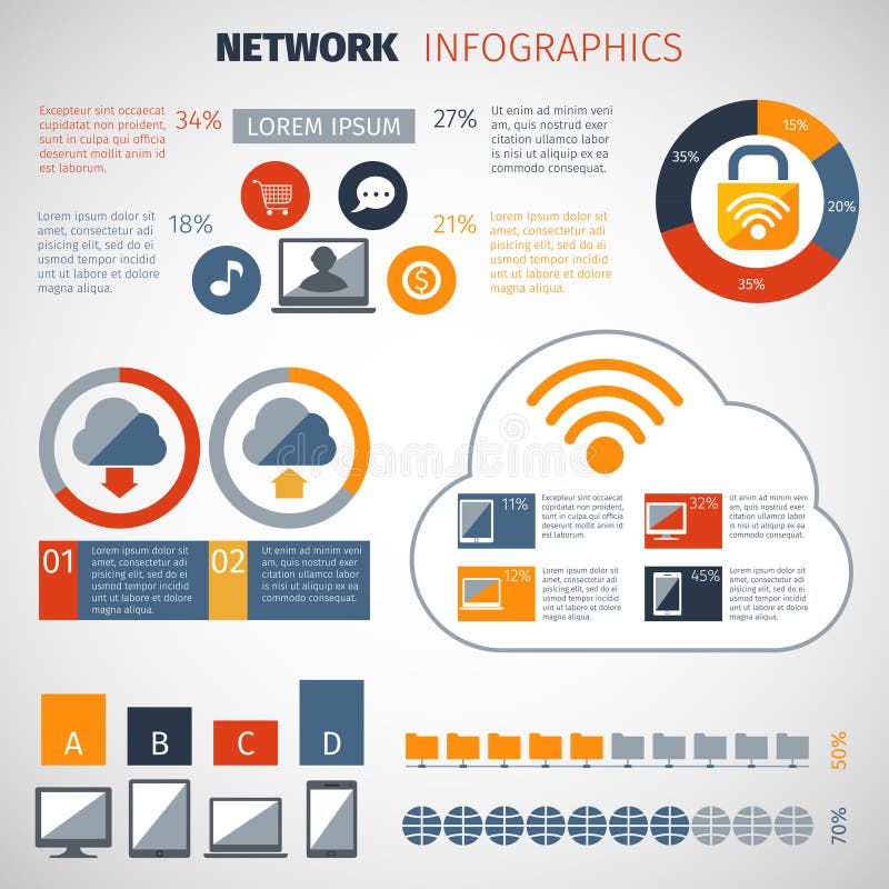 Network Infographics Set stock vector. Illustration of computing - 51595133