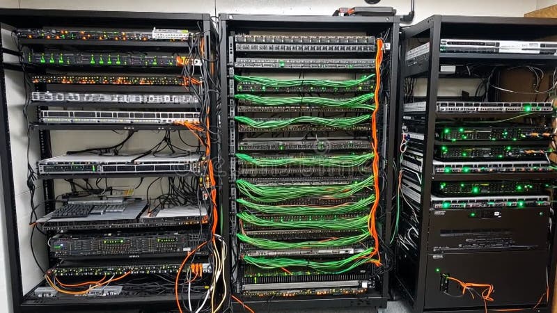 Network Infrastructure Featuring Multiple Server Racks with Connected ...
