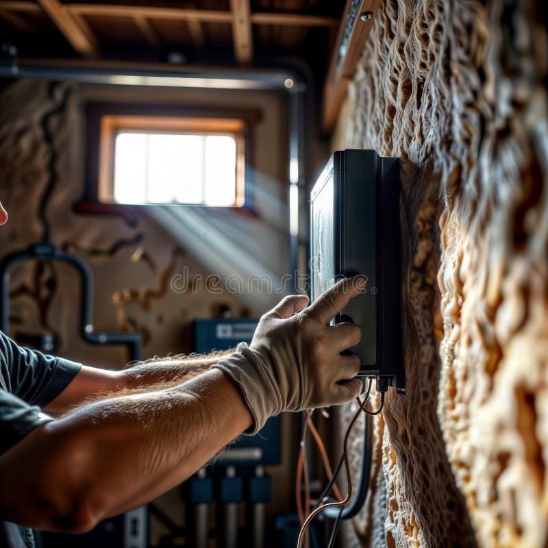 Technician Installing Network Equipment in Basement, Generative Ai ...