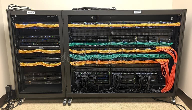 Server Rack with Color-Coded Cables Stock Illustration - Illustration ...