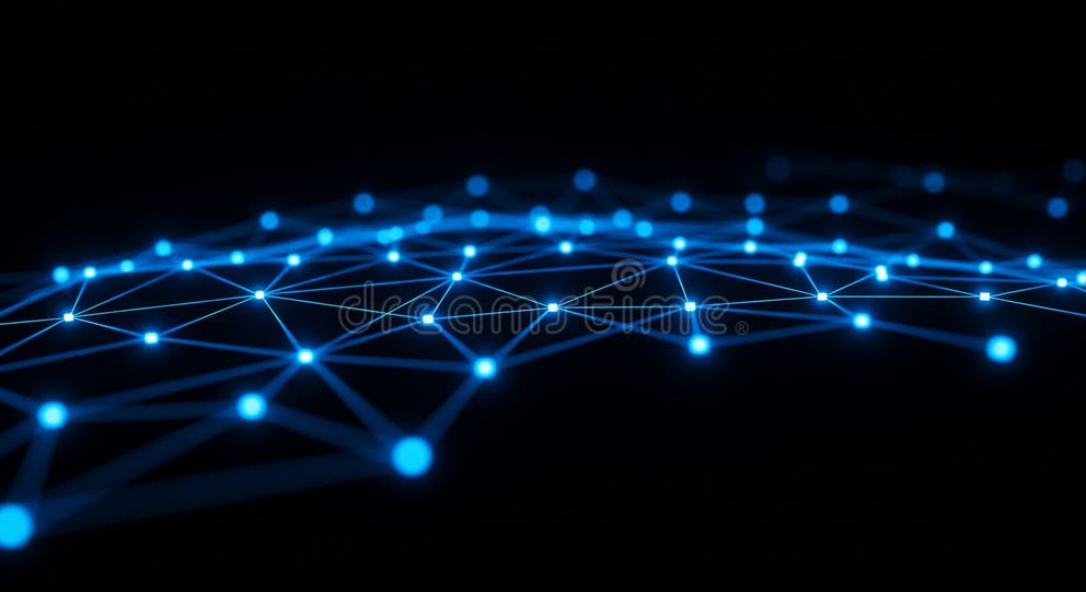 A Network of Interconnected Blue Glowing Dots Forms a Mesh Grid Against ...