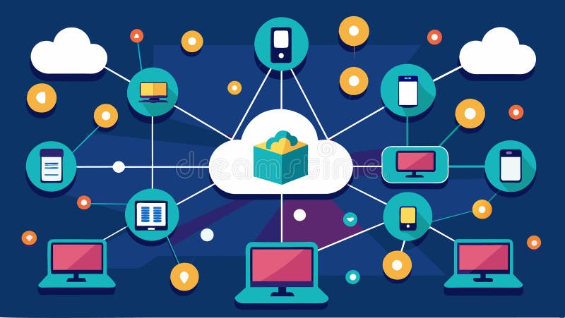 A Network Of Interconnected Devices Floating In A Sea Of Binary Code Clouds Constantly Receiving