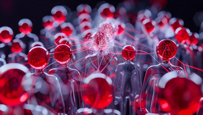 A Network of Interconnected Digital Human Figures, Each with Red ...