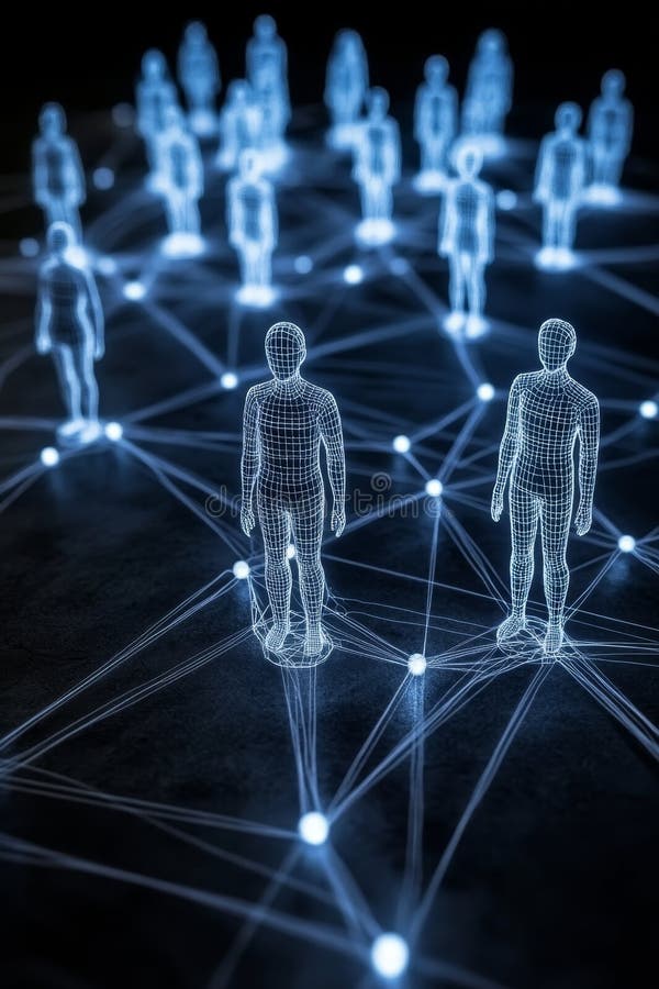 Network of Interconnected Digital Human Figures, Representing Global ...
