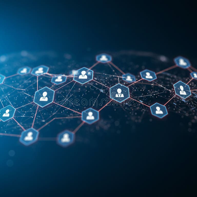 Network of Interconnected Hexagons Featuring Stylized User Icons ...