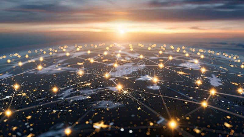 A Network of Interconnected Lines and Nodes is Shown Over a Nighttime ...