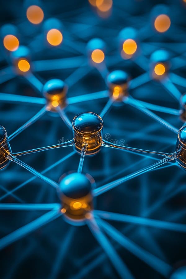Abstract Network of Interconnected Nodes with Blue Lines and Orange ...