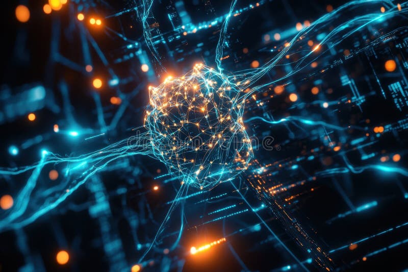 Network of Interconnected Nodes with Glowing Connections in a Digital ...