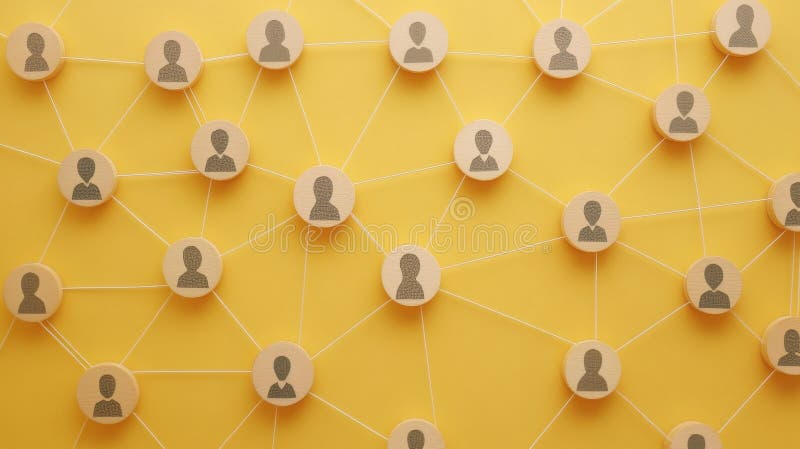 A Network of Interconnected People Depicted with Wooden Figures on a ...