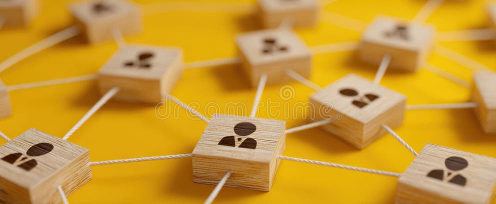 The Network of Interconnected People Represented by Wooden Blocks and ...