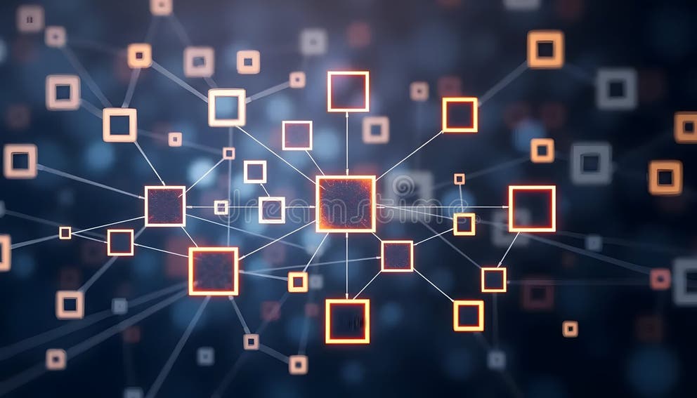 Network of Interconnected Squares Illuminated with an Orange Glow Stock ...