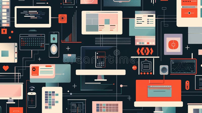 Network of Interconnected Tech Devices and Data Elements 2D ...