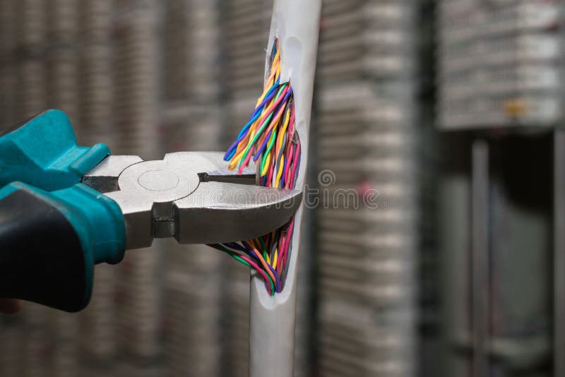 Network Internet Cable is Torn with a Sharp Tool. the Concept of Vandal ...