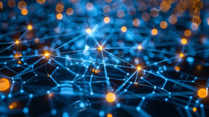 Network and Internet Communication on a Blue Background. Stock Image ...