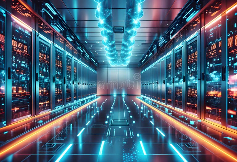 Network and Internet Communication Technology Concept, Data Center ...