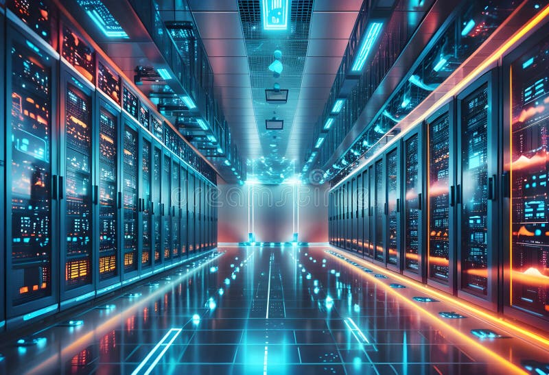 Network and Internet Communication Technology Concept, Data Center ...