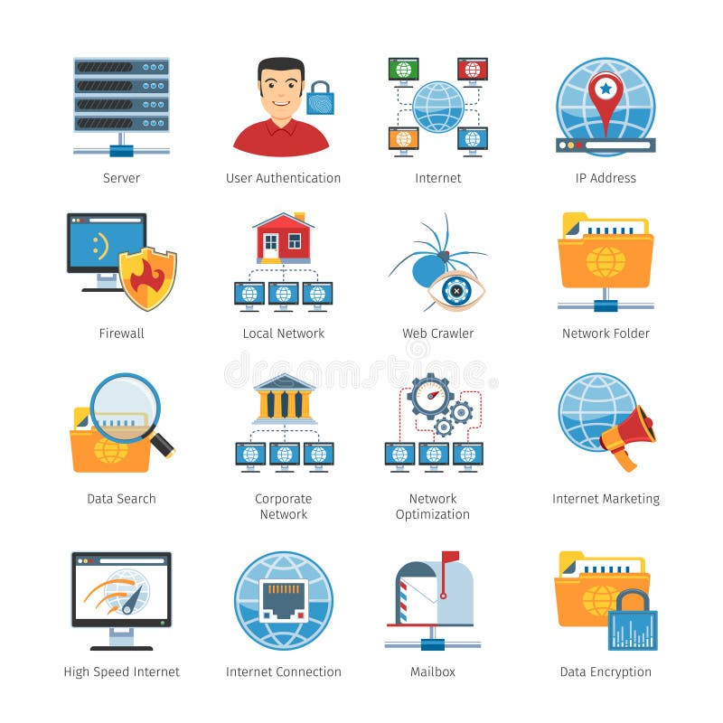 Computer And Network Icons Set Stock Vector - Illustration of ...
