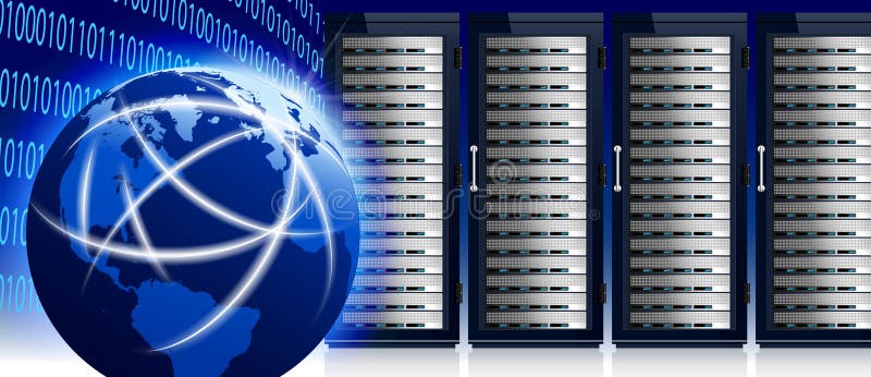 Server - Network Servers with Globe Stock Vector - Illustration of ...