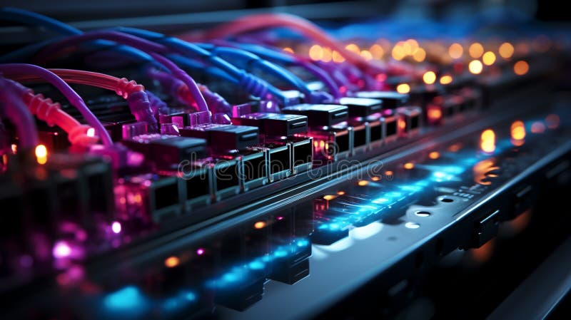Network Internet LAN Cables Connected in Network Switches. Generative ...