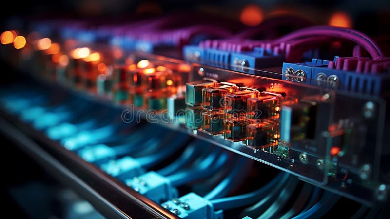 Network Internet LAN Cables Connected in Network Switches. Generative ...
