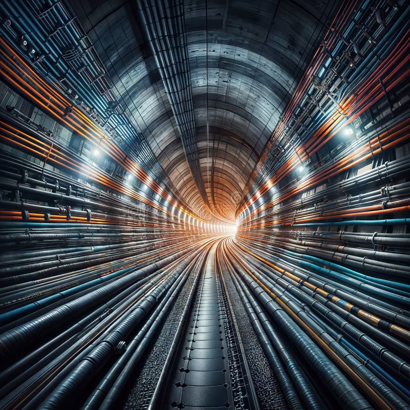Colorful Electrical Cables Form Tunnel, Light Converges in Center ...