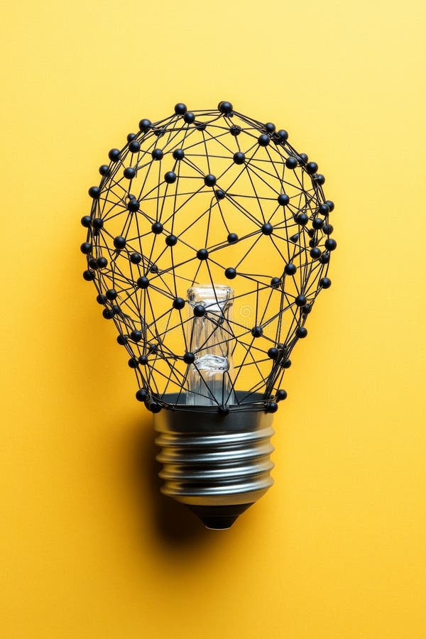 Network Lightbulb on Yellow Background, Innovation, Idea, Creativity ...