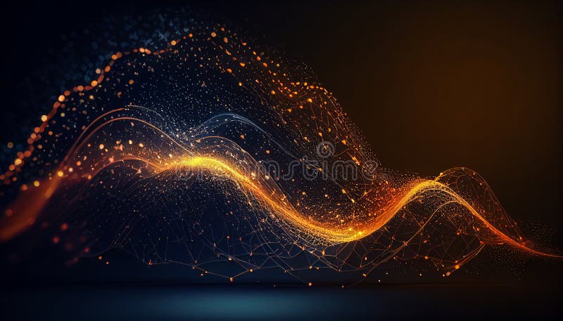 Network Line of Connecting Stream with Wave of Particles Representing ...