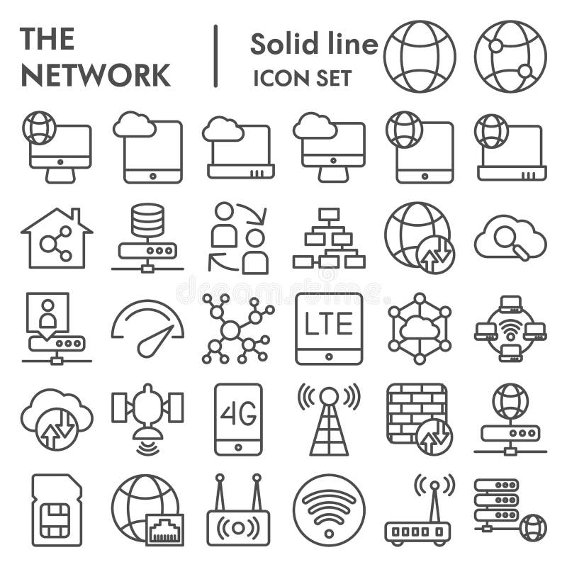 Network Line Icon Set, Internet Symbols Collection, Vector Sketches ...