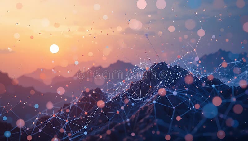 Abstract Mountain Network at Sunset Connecting Dots with Lines Stock ...