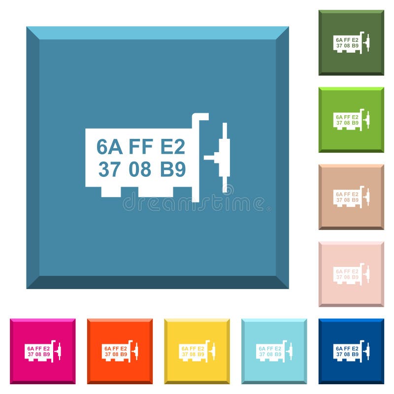 Network Mac Address White Icons on Edged Square Buttons Stock Vector ...