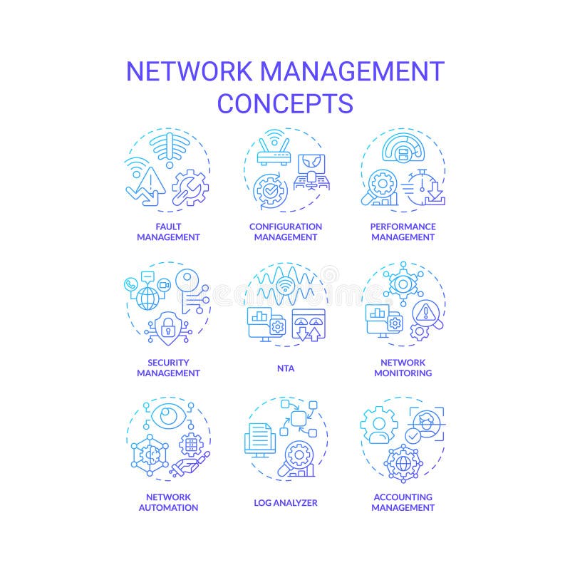 Network Management Blue Gradient Concept Icons Stock Vector ...