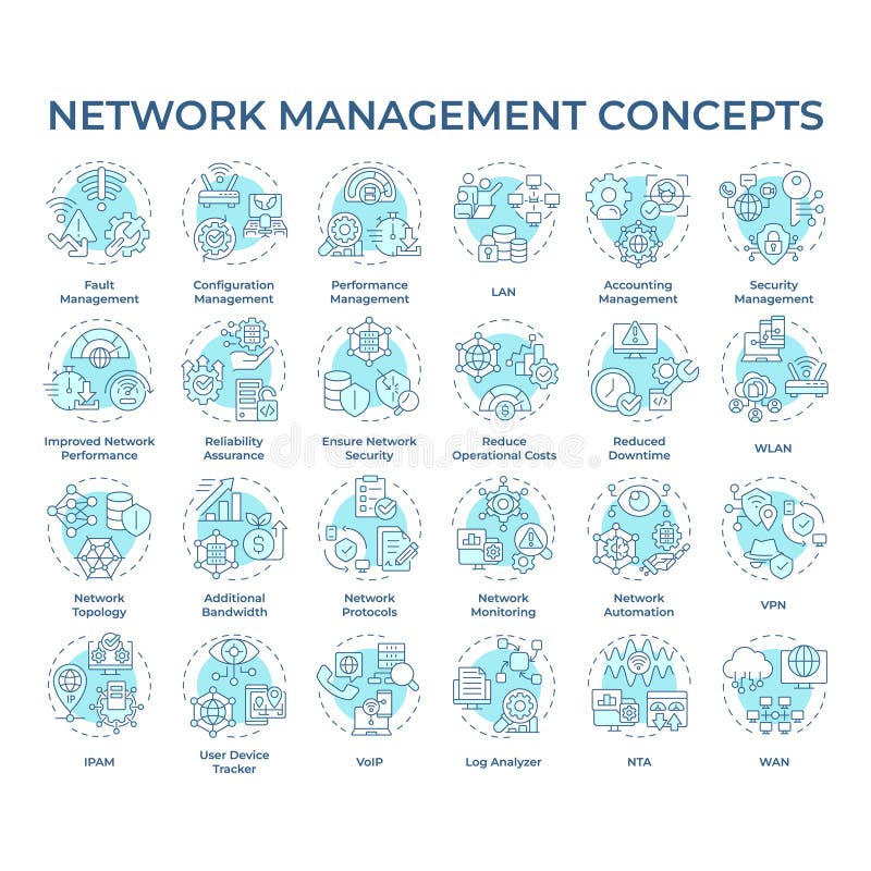 Network Management Soft Blue Concept Icons Stock Vector - Illustration ...