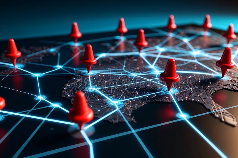 Network Map Showcasing Connections and Locations with Red Markers ...