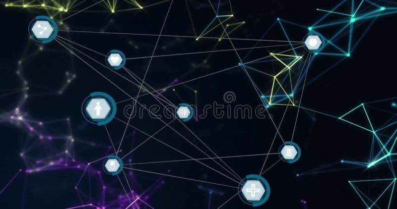 Network of Medical Icons Connected by Lines and Nodes, Data Processing ...