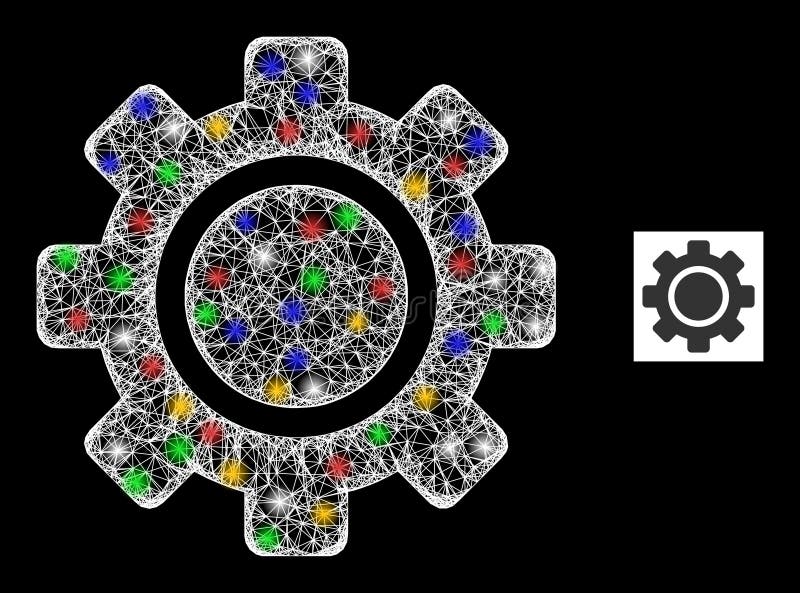 Network Mesh Gear Icon with Colorful Light Spots Stock Vector ...