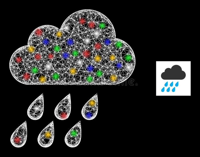 Network Mesh Rain Cloud Icon with Colorful Flash Nodes Stock Vector ...